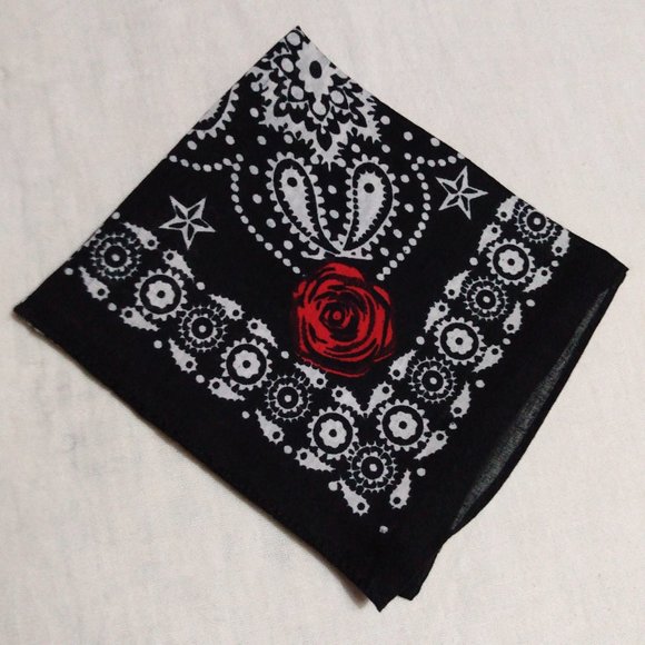 Accessories | Newlight Weight Black Bandana With Red Roses | Poshmark